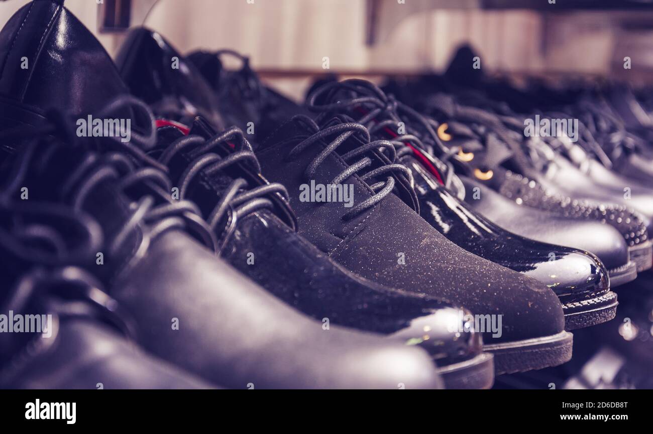 Department of a store selling a collection of men's shoes Stock Photo ...