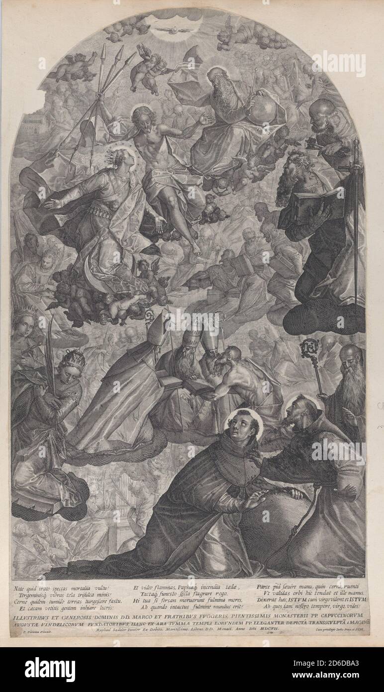 The vision of Saint Dominic, with God the Father and Christ at top ...
