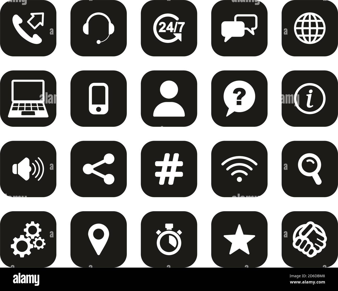 Customer Service Or Customer Support Center Icons White On Black Flat ...