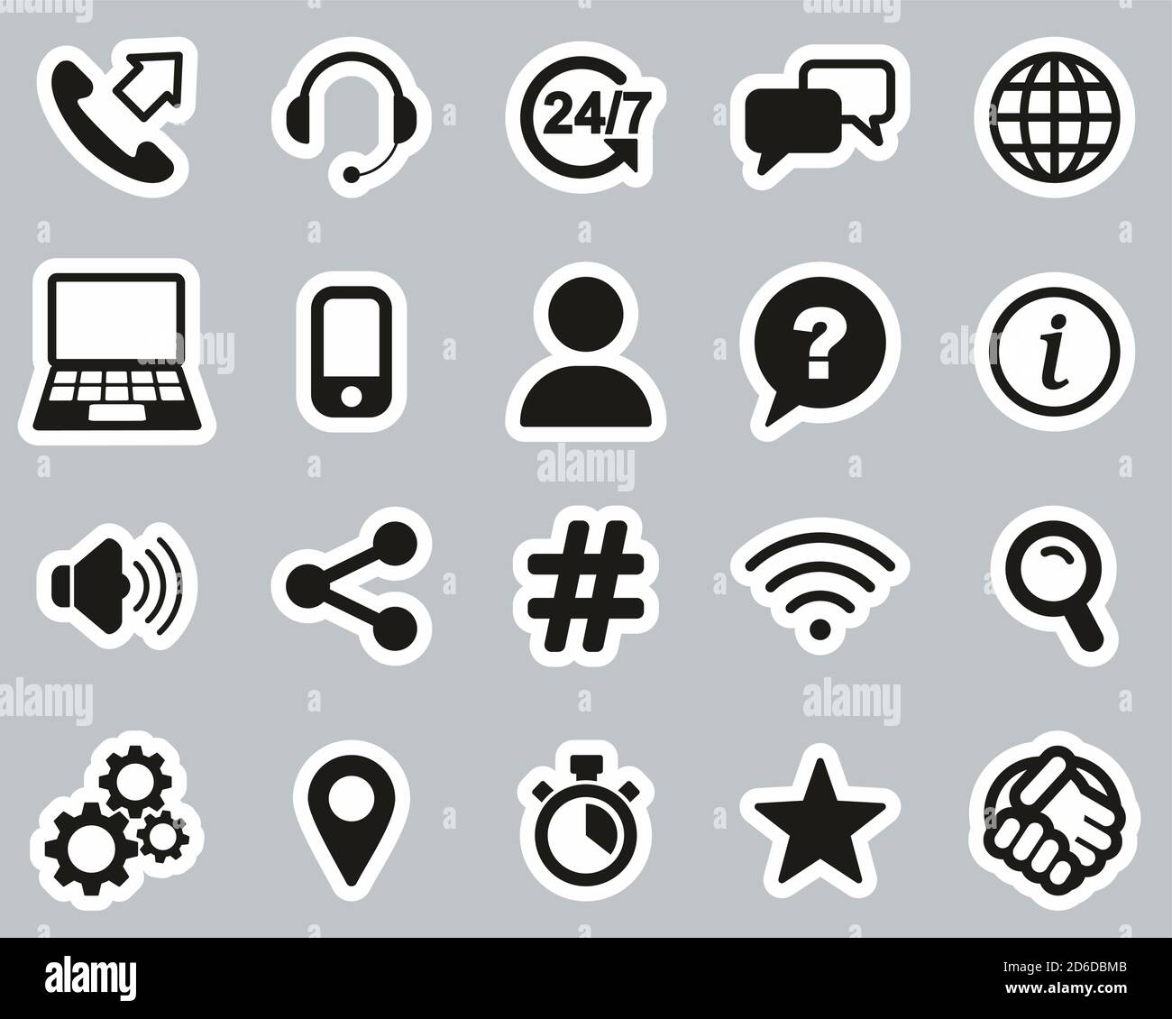 Customer Service Or Customer Support Center Icons Black & White Sticker ...