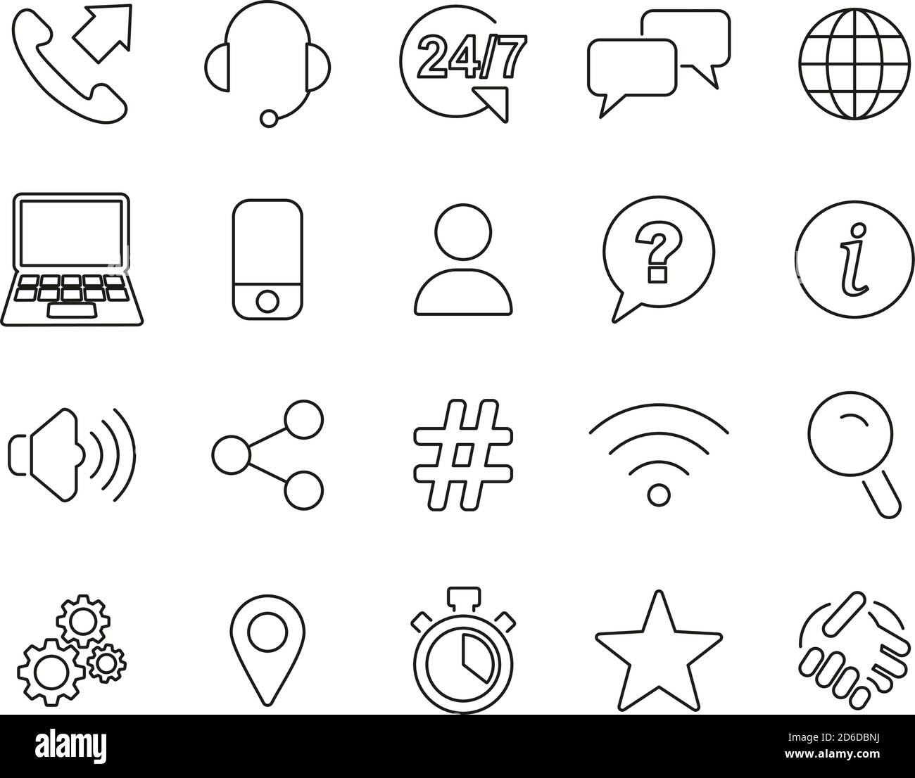 Customer Service Or Customer Support Center Icons Black & White Thin ...