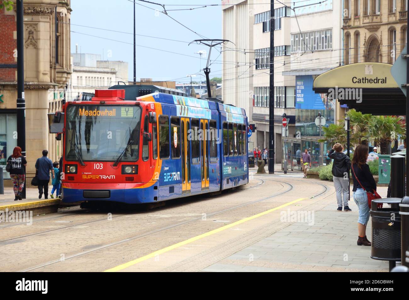 SHEFFIELD, UK - JULY 10, 2016: People ride Stagecoach Supertram in ...