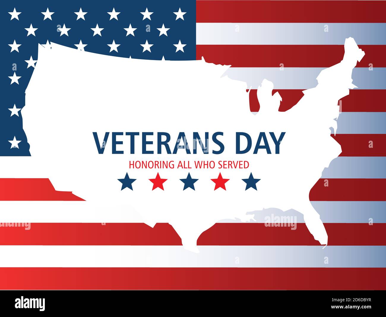 happy veterans day, map in silhouette with american flag and stars ...