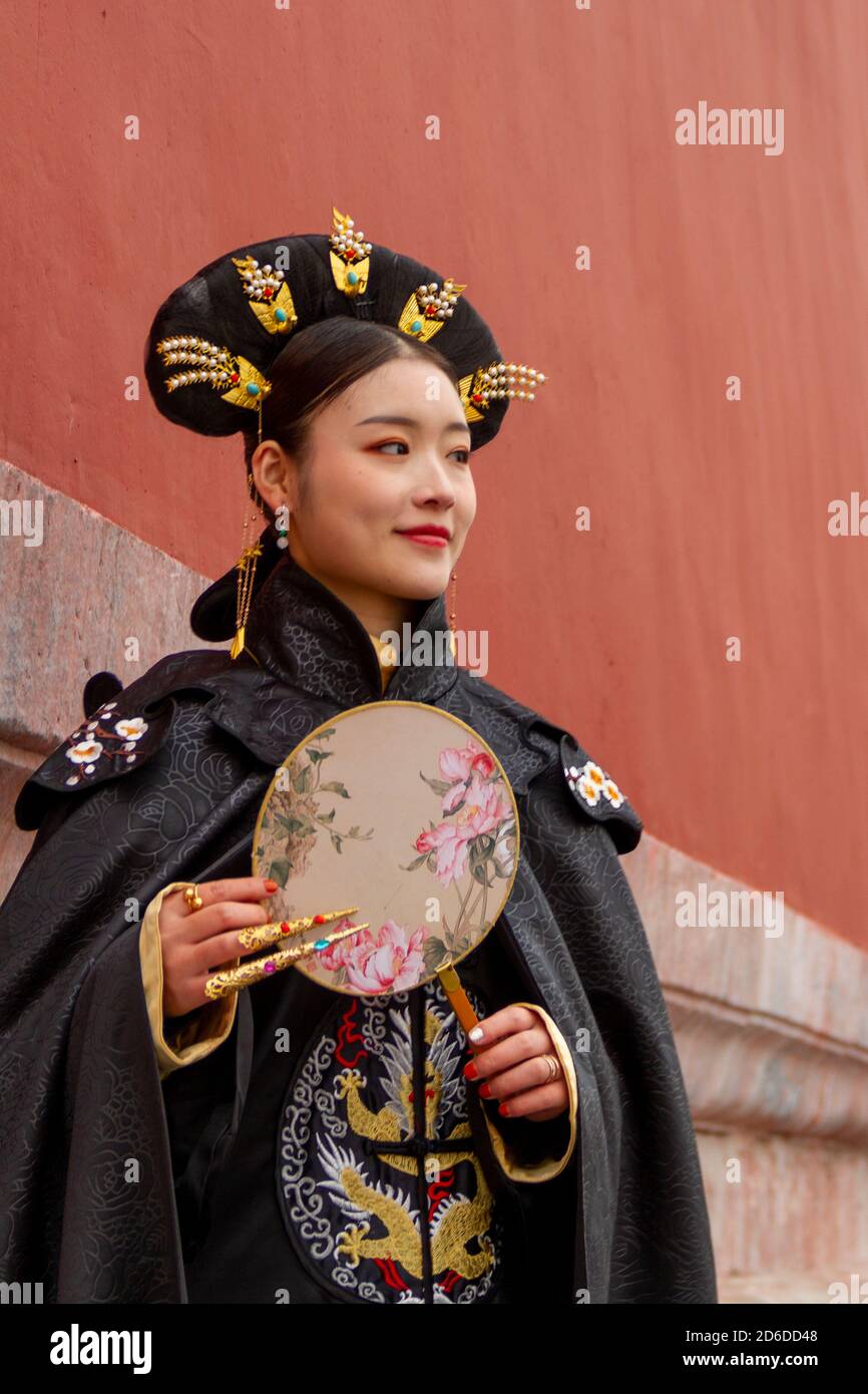 Beijing, China - November 21 2019: A young Chinese model dressed in ...
