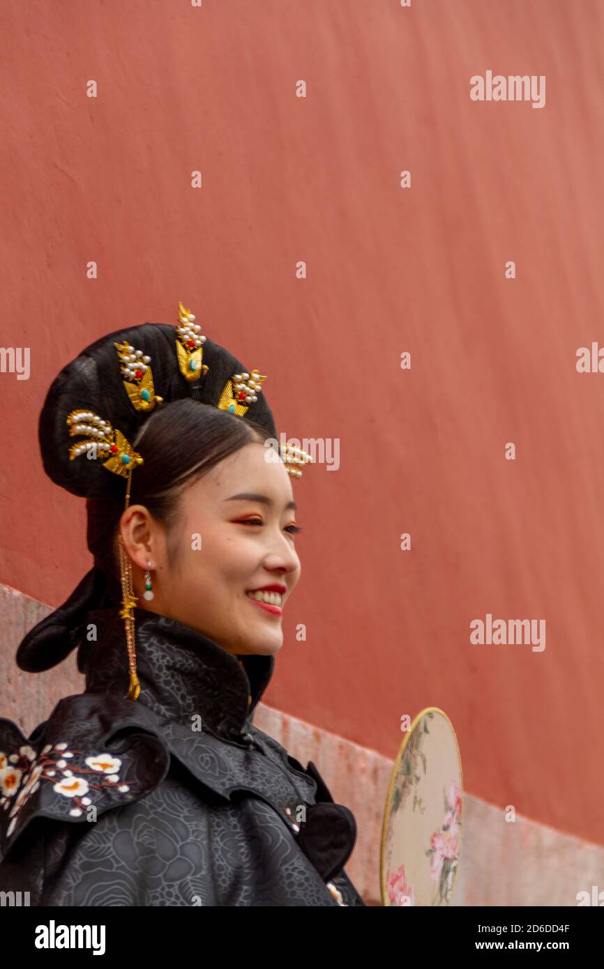 Beijing, China - November 21 2019: A young Chinese model dressed in ...