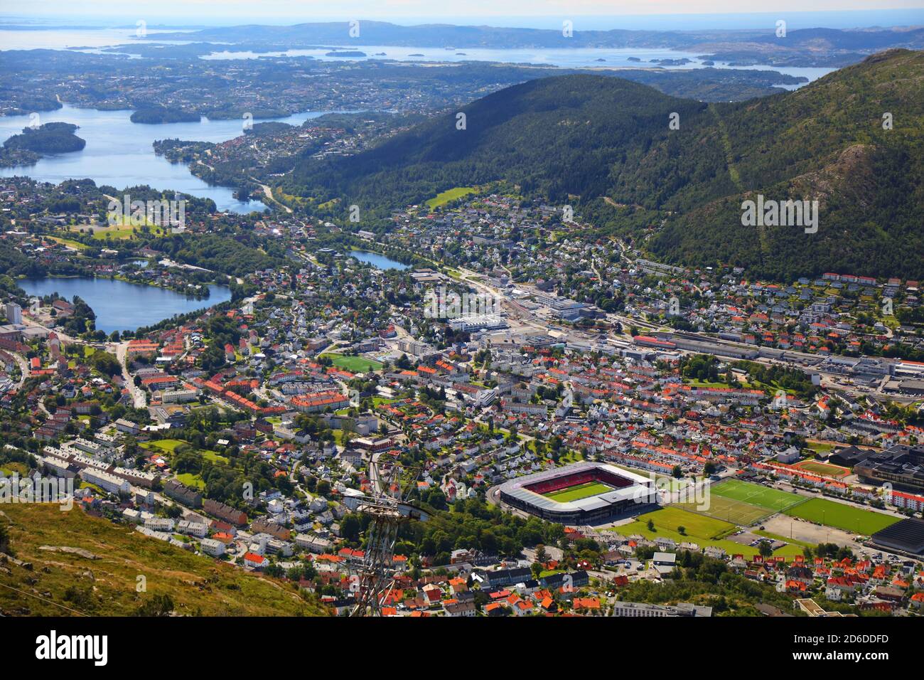 Bergen city, Norway. Summer aerial view of Arstad and Minde districts ...
