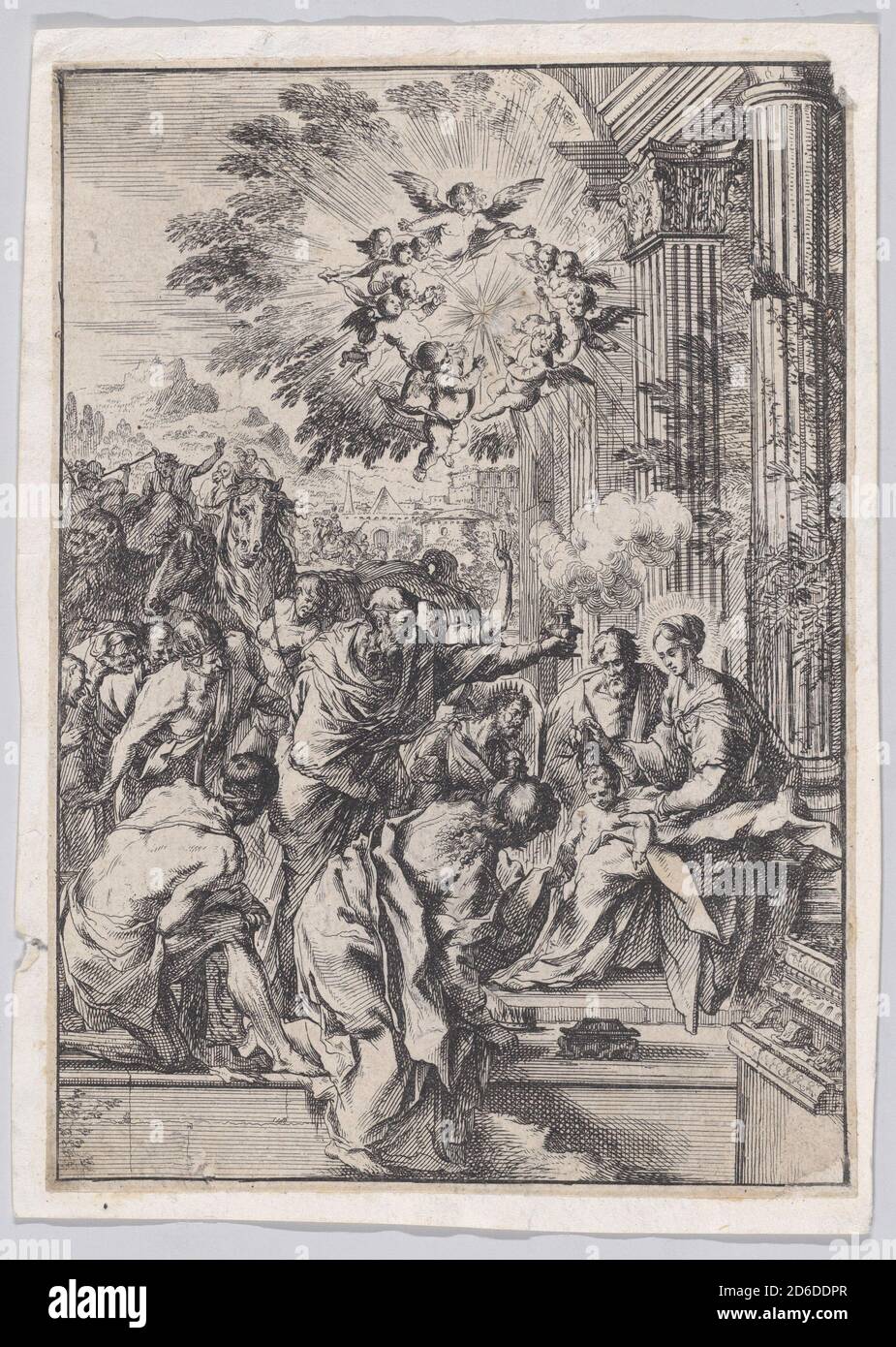 The Adoration of the Magi, set before and architectural colonnade, ca ...