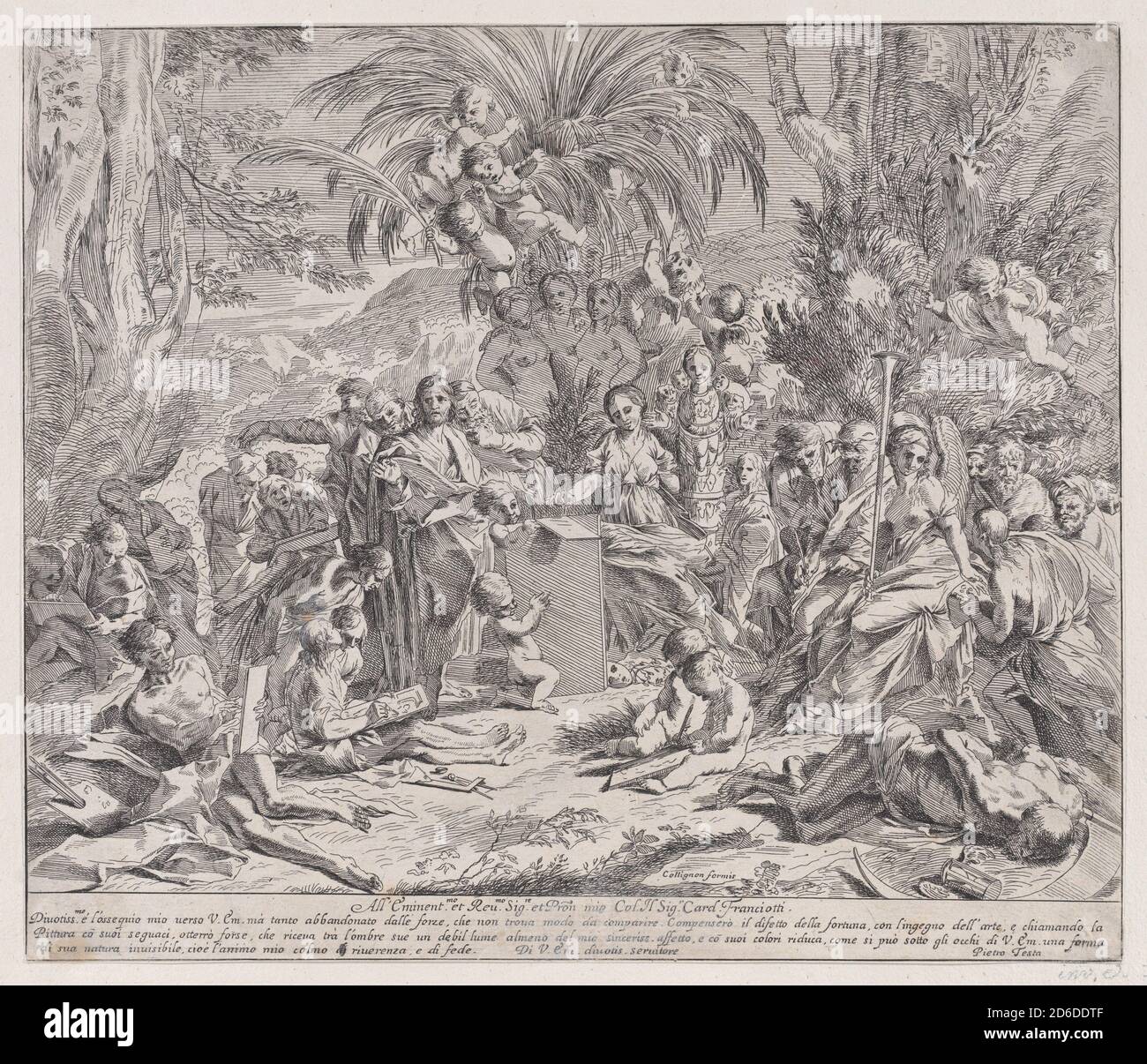 An allegory of painting, who as a child in the centre left draws on a ...