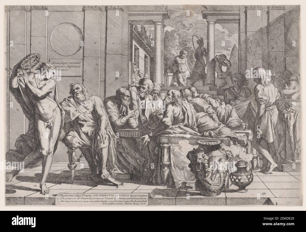 Plato's symposium: Socrates and his companions seated around a table ...
