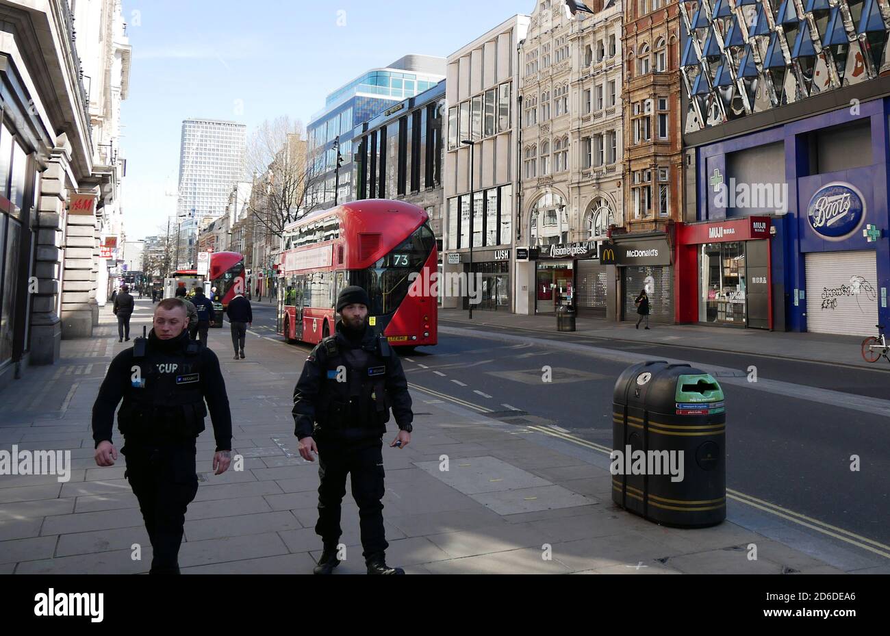 Security guards on Oxford Steet the day after Prime Minister Boris ...