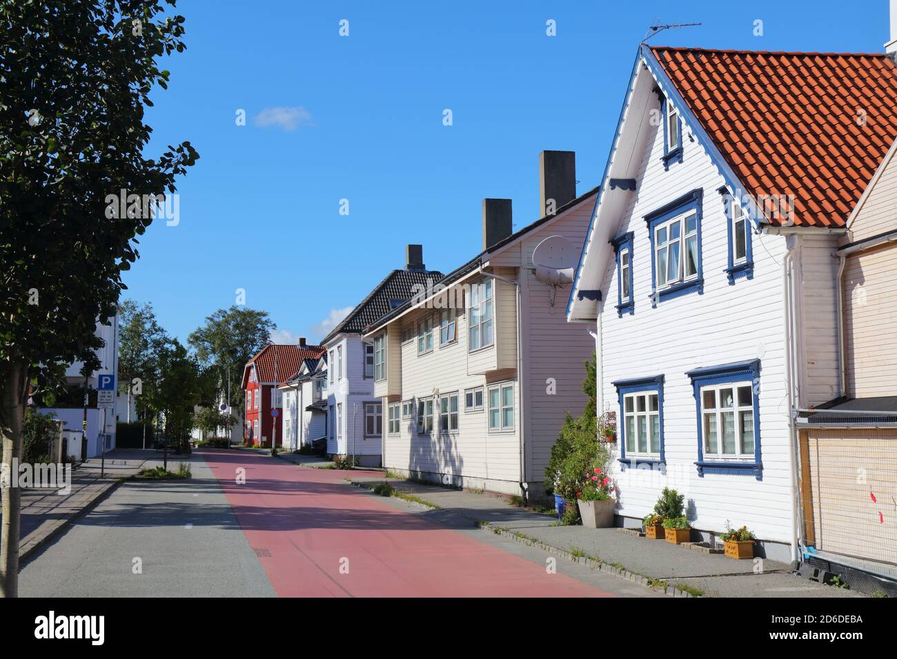 Stavanger city, Norway. Local residential street with typical Nordic ...