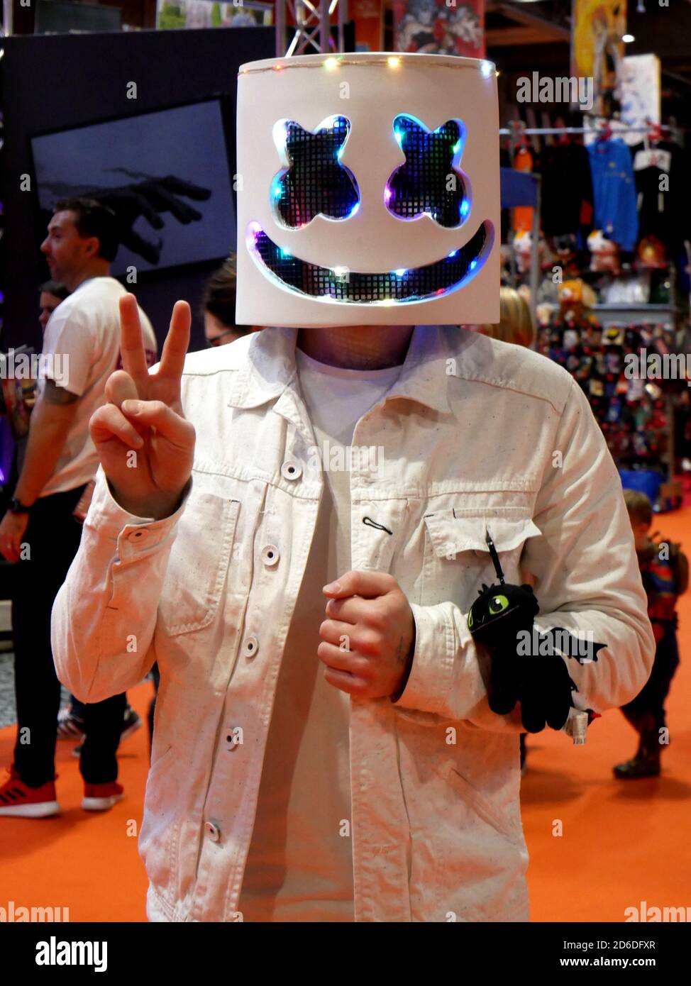 A cosplayer dressed as the music artist Marshmello during the MCM Comic ...