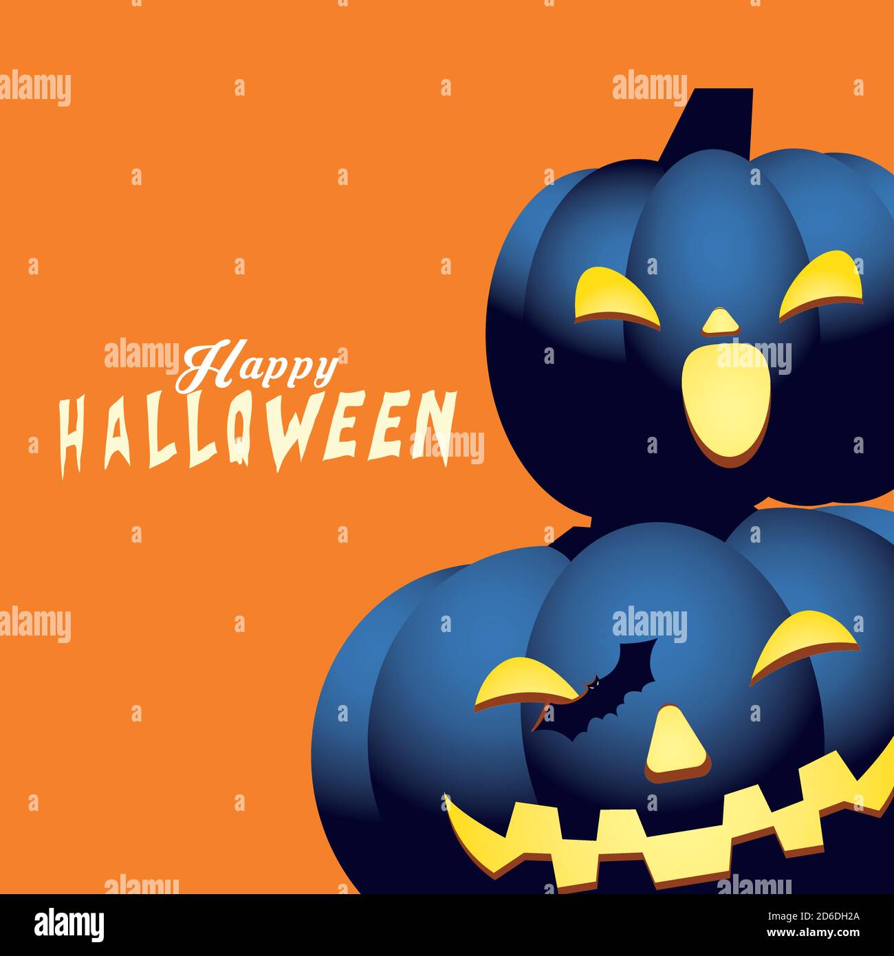 Halloween blue pumpkins cartoons design, Holiday and scary theme Vector ...