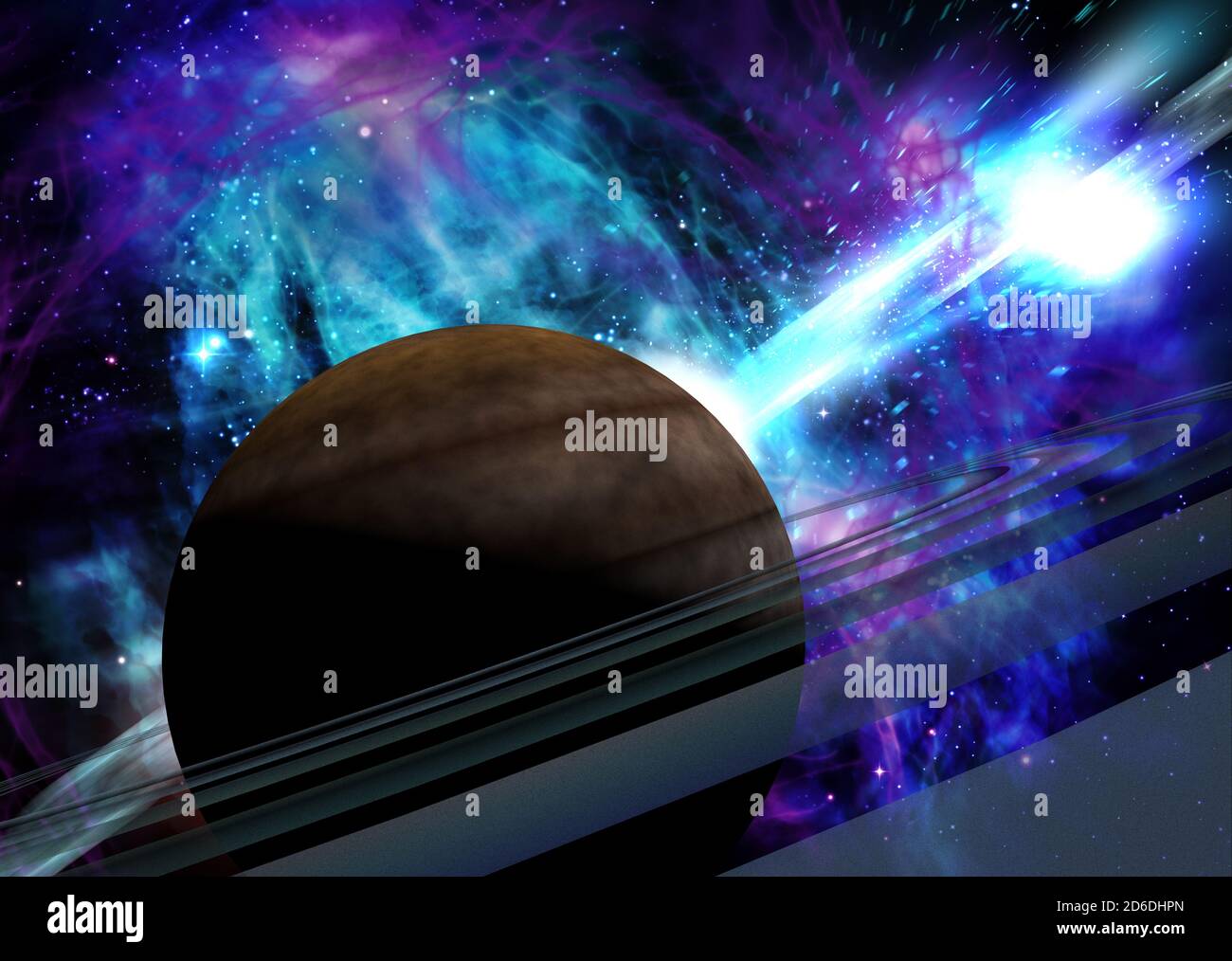 Saturn planet solar system with rings and stars 3D illustration Stock ...