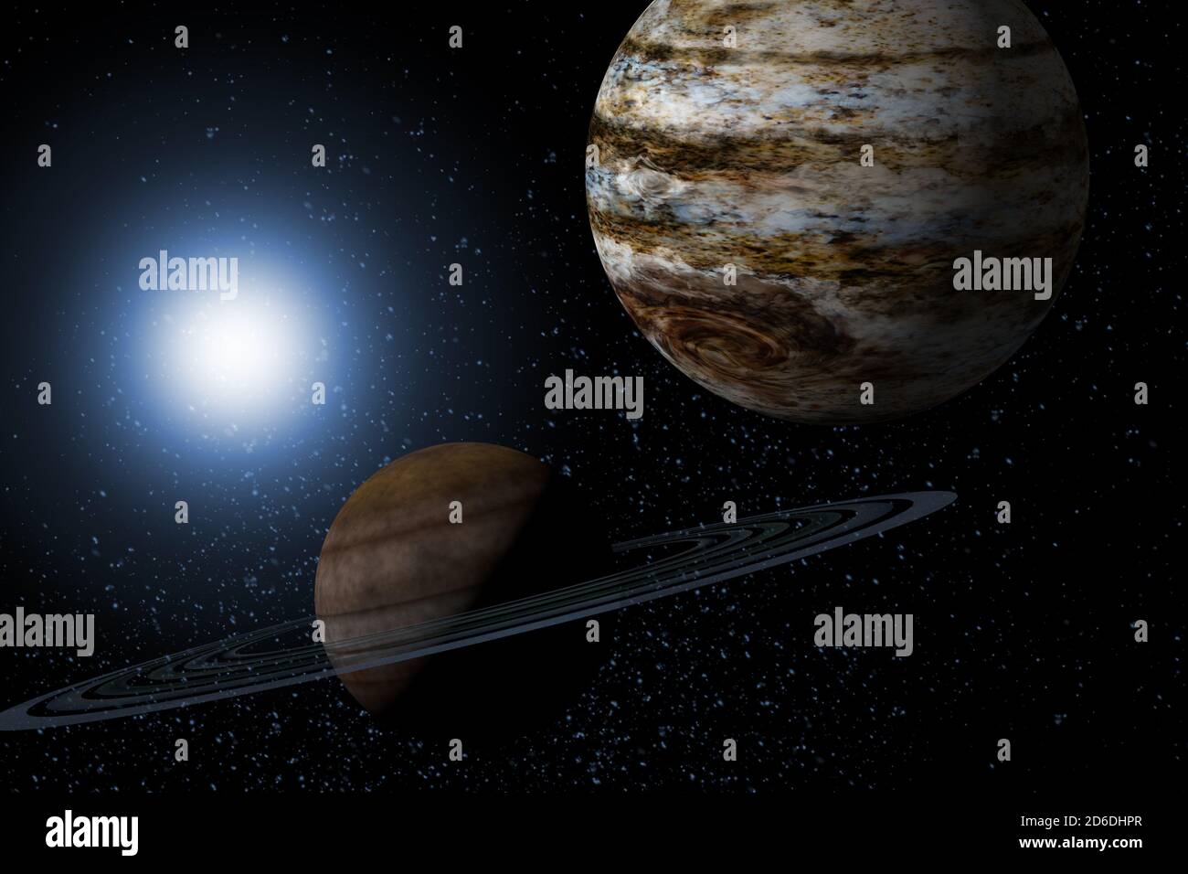 Planets saturn and jupiter with background starscape 3D illustration ...