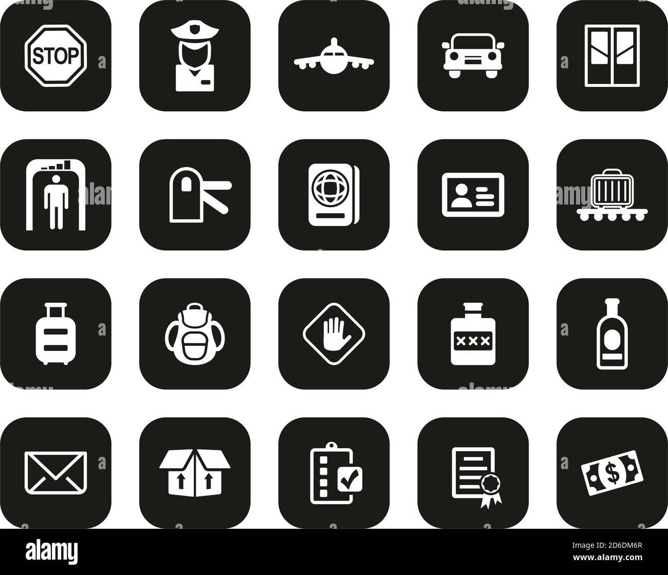 Customs Icons White On Black Flat Design Set Big Stock Vector Image ...
