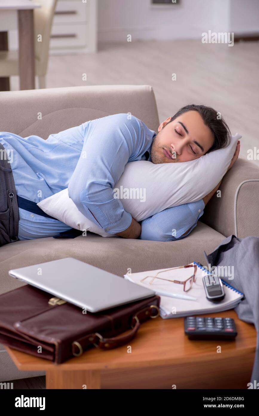 Tired businessman employee working from the home Stock Photo - Alamy