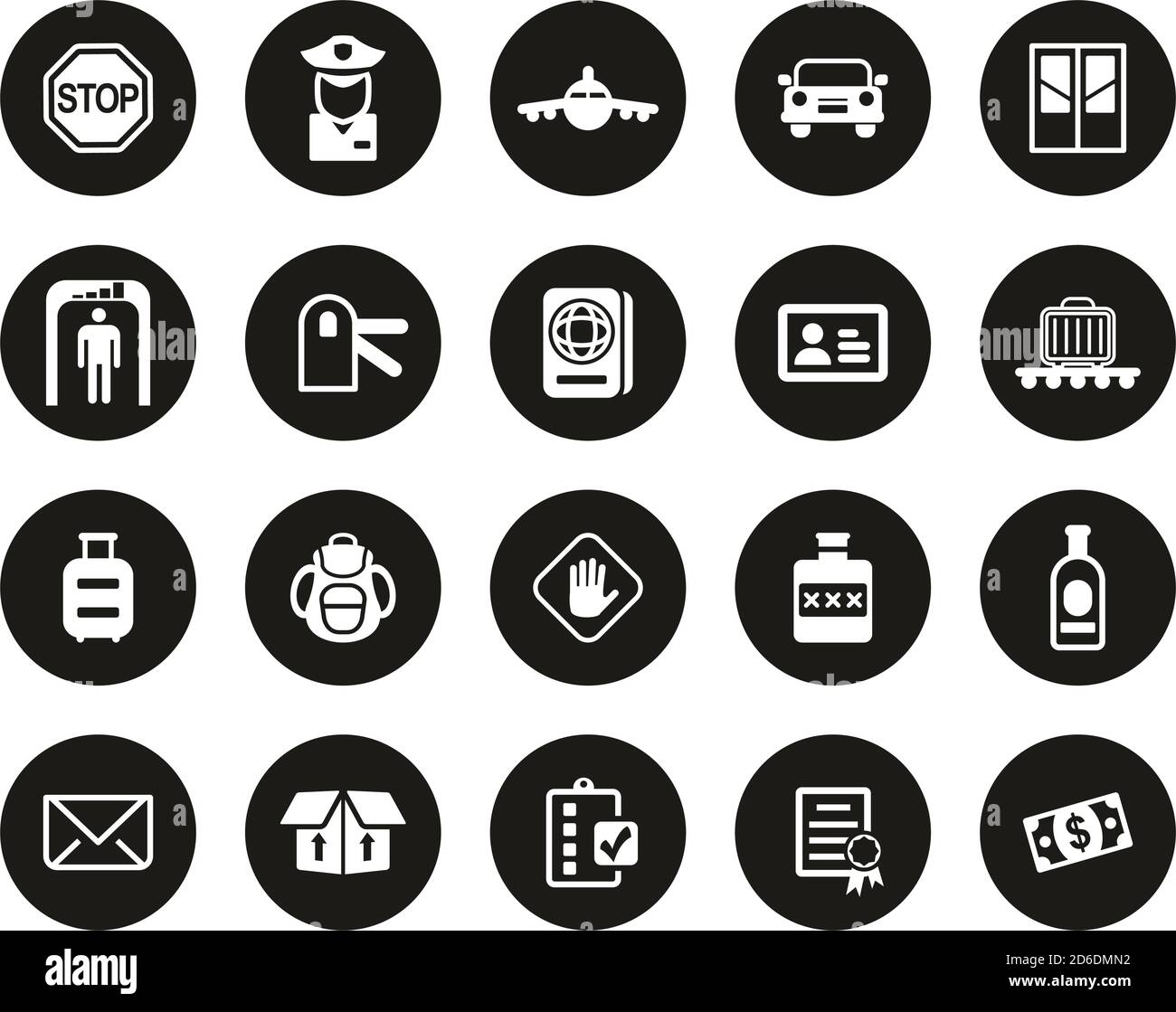 Customs Icons White On Black Flat Design Circle Set Big Stock Vector ...