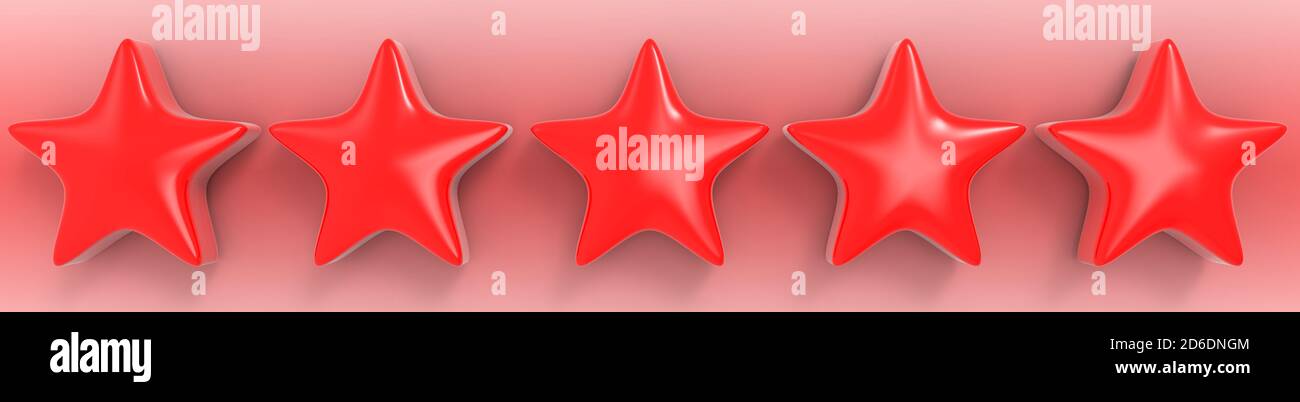 3d five red star on color background. Render and illustration of golden ...
