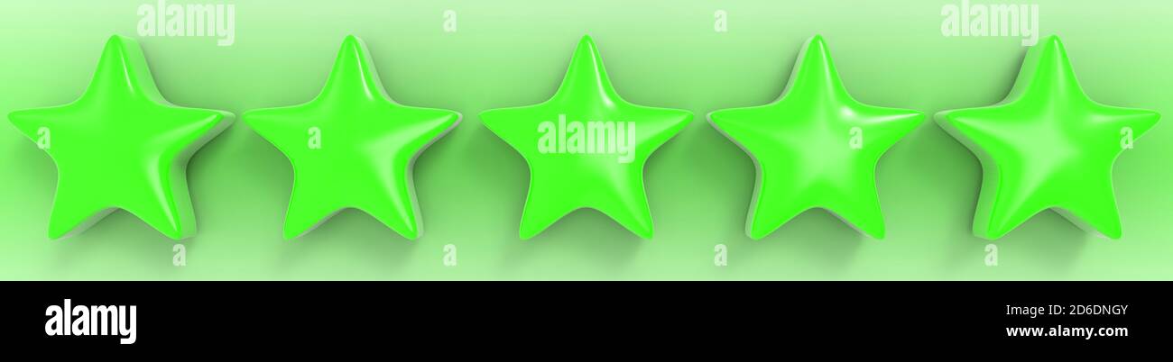 3d five green star on color background. Render and illustration of ...