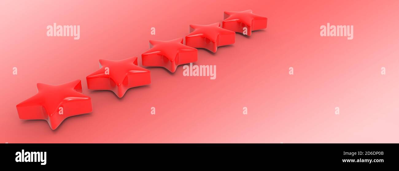 3d five red star on color background. Render and illustration of golden ...
