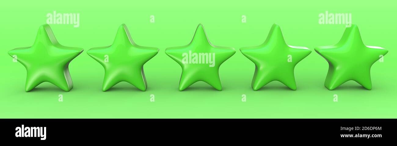 3d five green star on color background. Render and illustration of ...