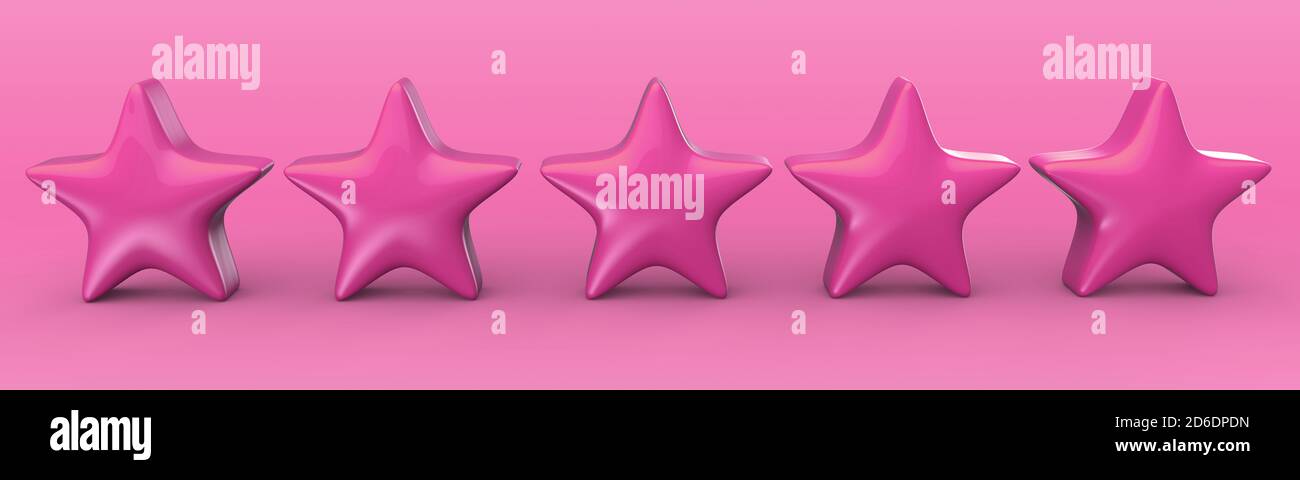 3d five pink star on color background. Render and illustration of ...