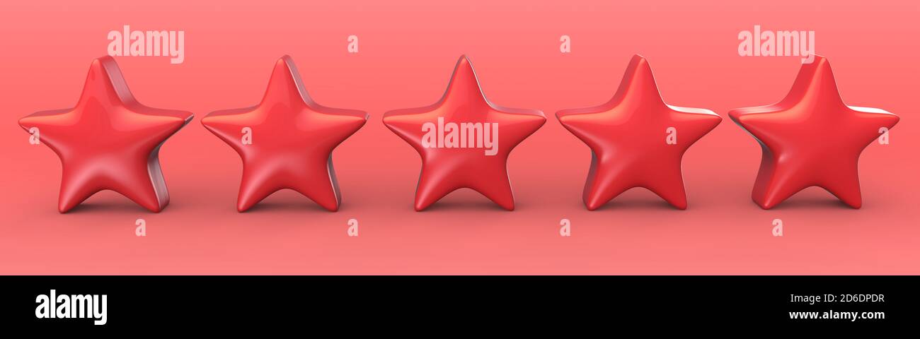 3d five red star on color background. Render and illustration of golden ...