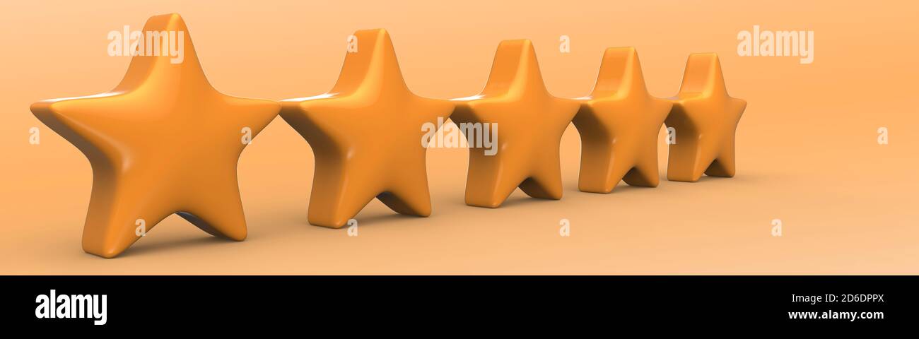 3d five orange star on color background. Render and illustration of ...