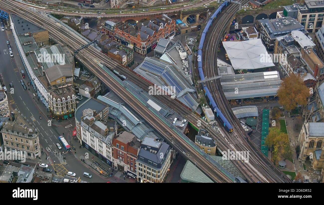 London, UK - 11/25/2018: Aerial view of historic market hall Borough ...