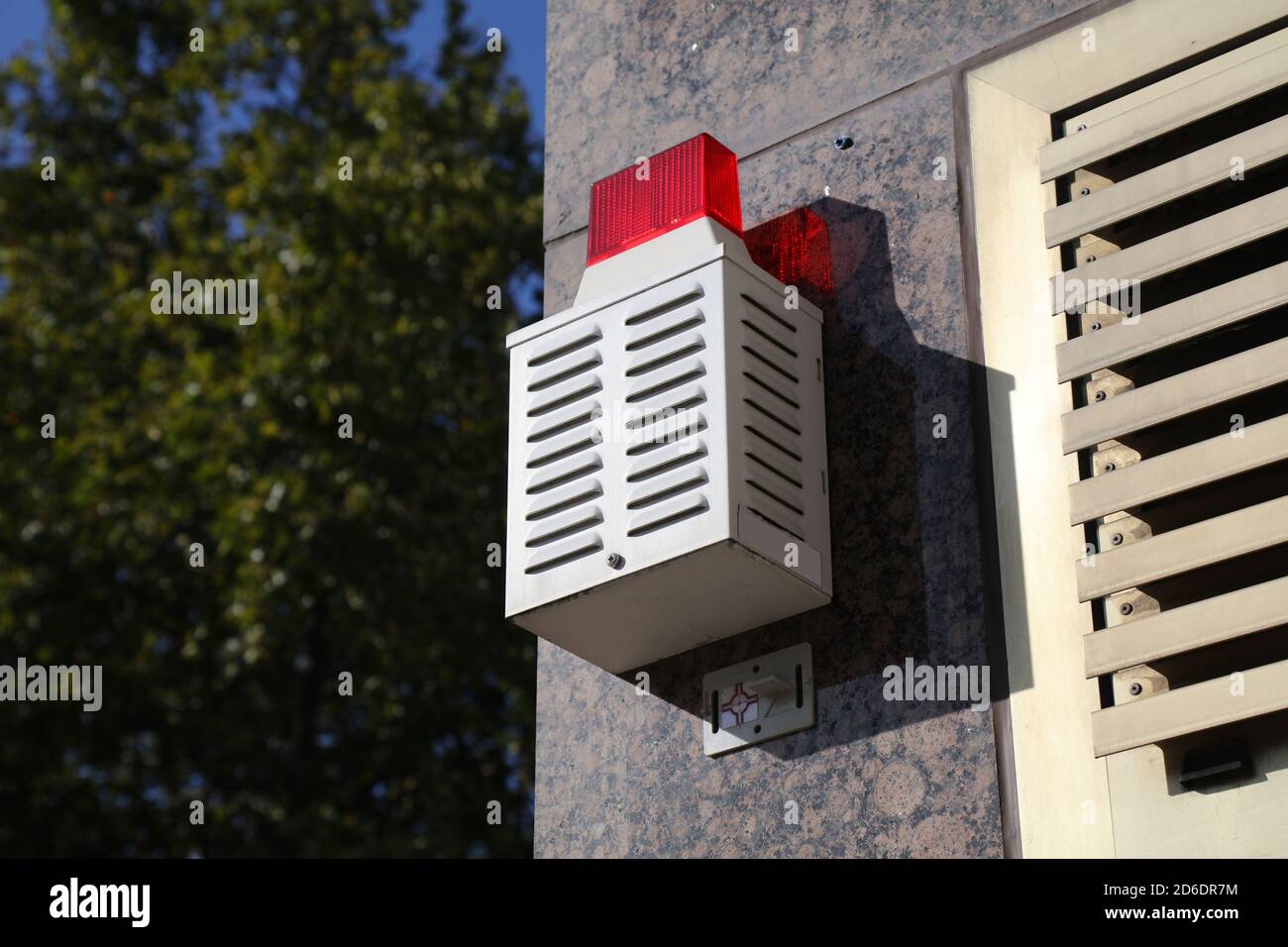 Security alarm system in a building in Germany. Burglary alarm light ...