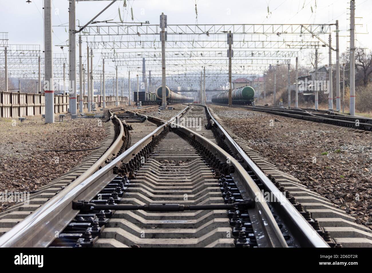 Railway rails stretching into the distance. The end of the Trans ...
