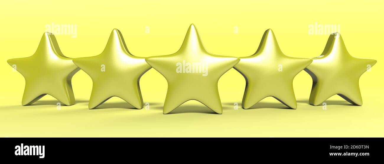 3d five yellow star on color background. Render and illustration of ...