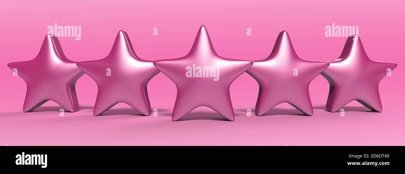 3d five pink star on color background. Render and illustration of ...