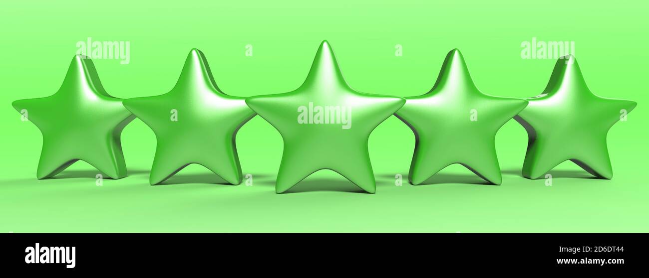 3d five green star on color background. Render and illustration of ...