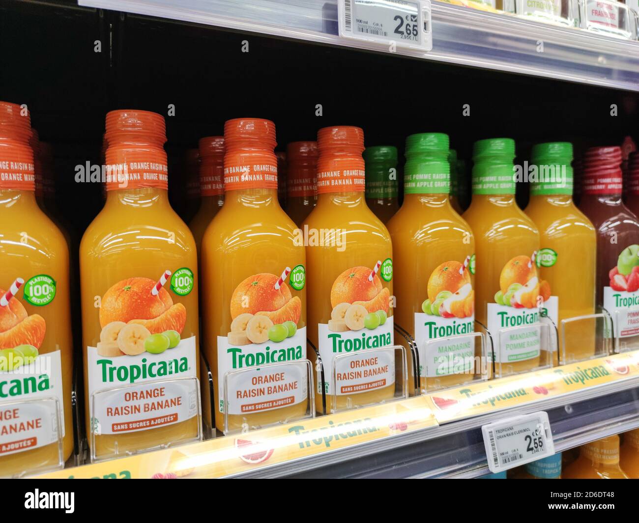 La Rochelle, France - October 3, 2020:Tropicana orange juice bottles on ...