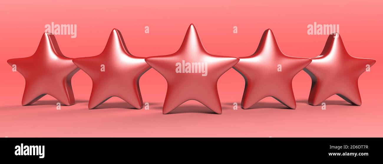3d five red star on color background. Render and illustration of golden ...