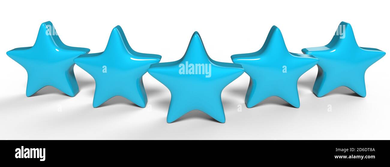 3d five azure star on color background. Render and illustration of ...