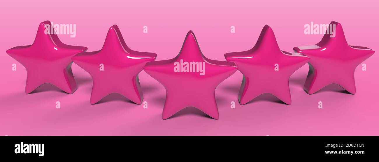 3d five pink star on color background. Render and illustration of ...