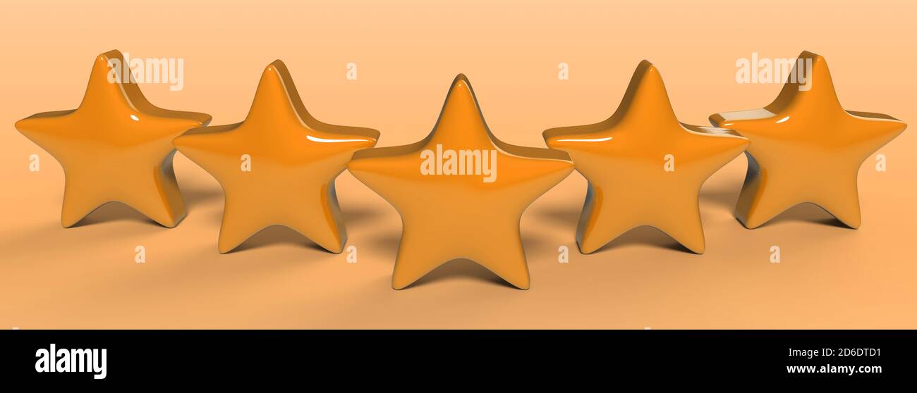 3d five orange star on color background. Render and illustration of ...