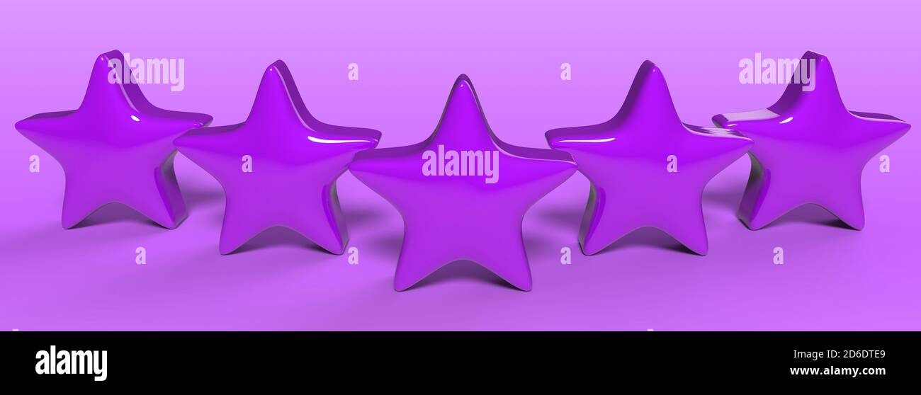 3d five violet star on color background. Render and illustration of ...