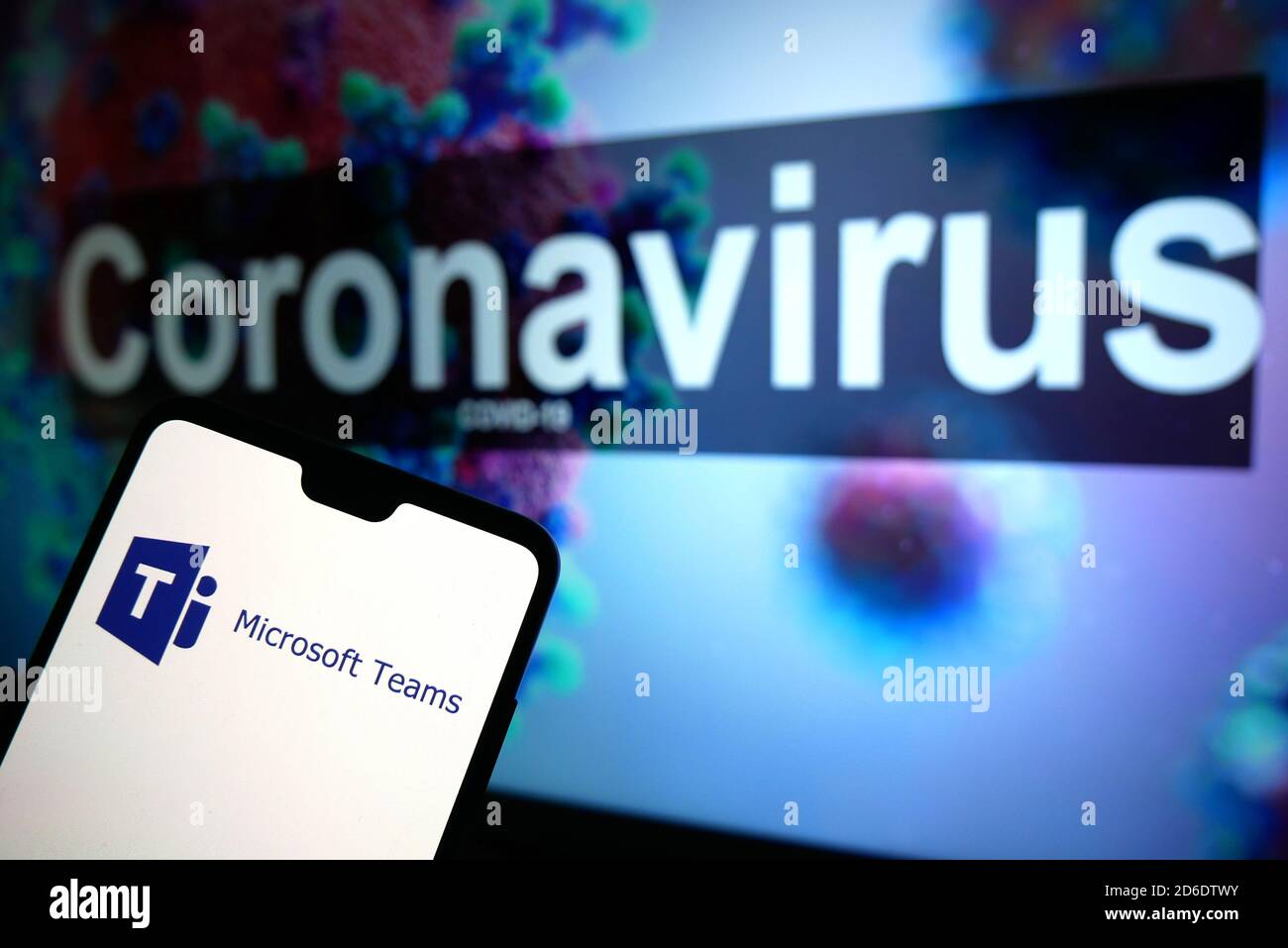 The Microsoft Teams logo seen displayed on a mobile phone with an ...
