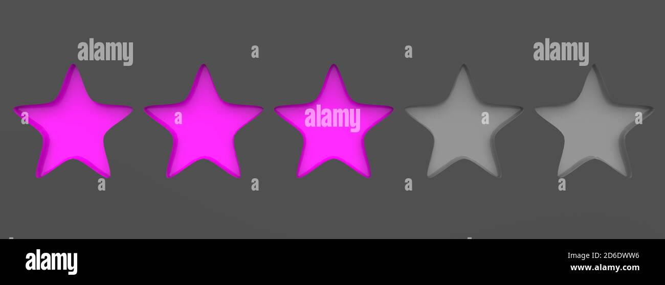 3d three purple star on color background. Render and illustration of ...