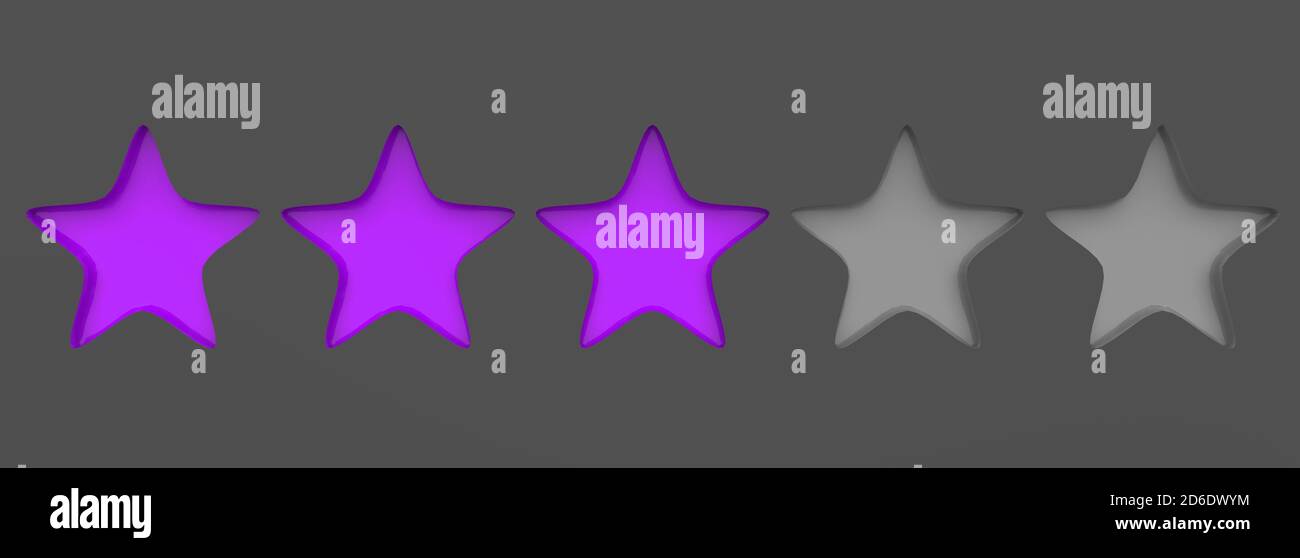 3d violet three star on color background. Render and illustration of ...