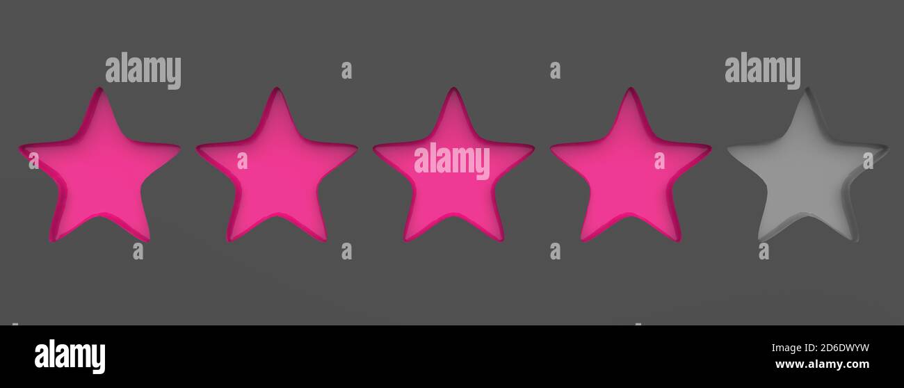 3d four pink star on color background. Render and illustration of ...