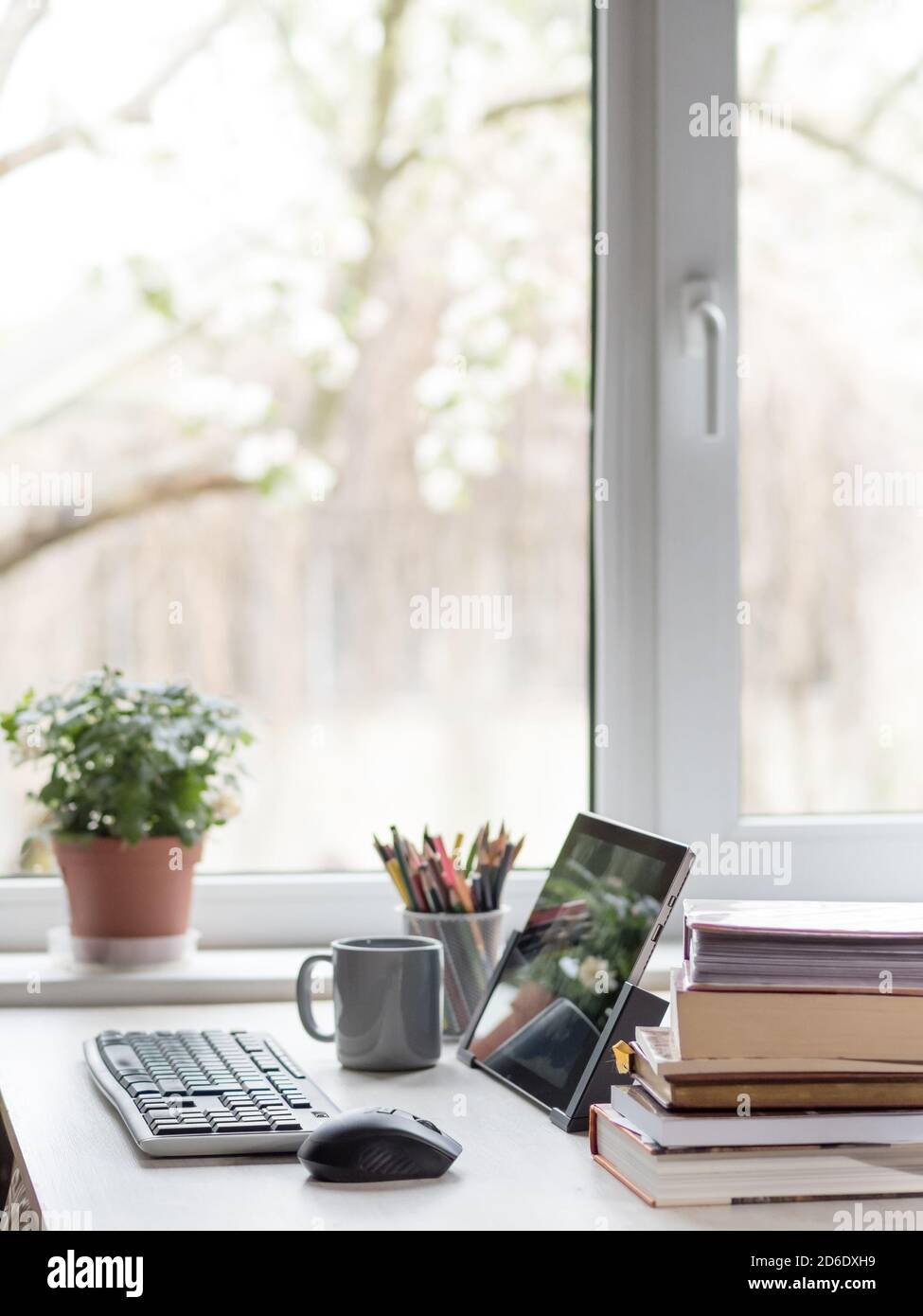Workplace at home for teleworking during covid-19 isolation Stock Photo ...