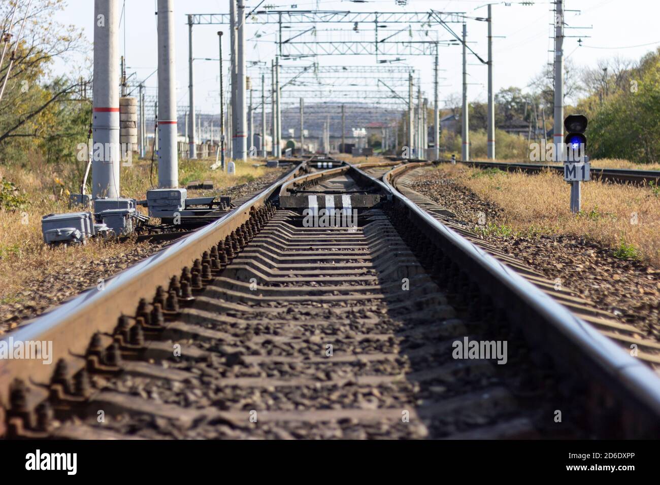 Railway rails stretching into the distance. The end of the Trans ...