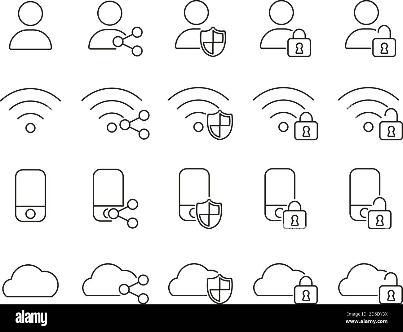 Data Protection & Data Security Icons Black & White Thin Line Set Big ...