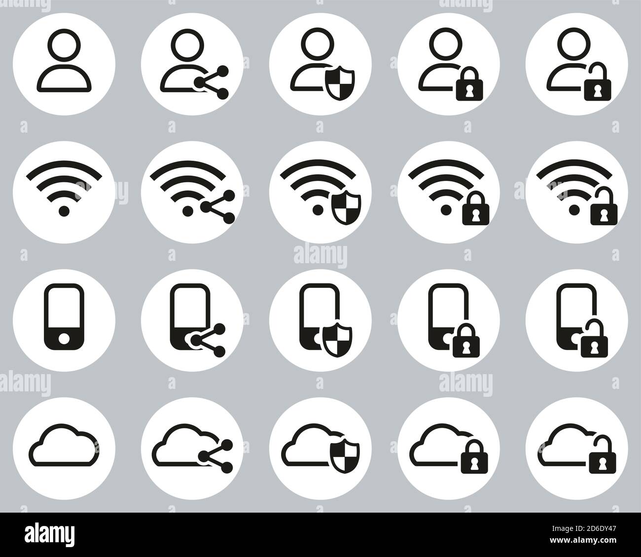 Data Protection & Data Security Icons Black & White Flat Design Circle ...