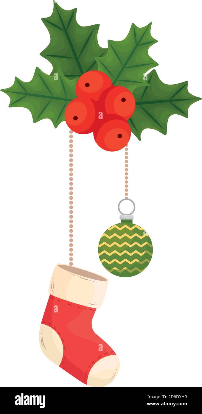 merry christmas boot and sphere hanging vector design Stock Vector ...